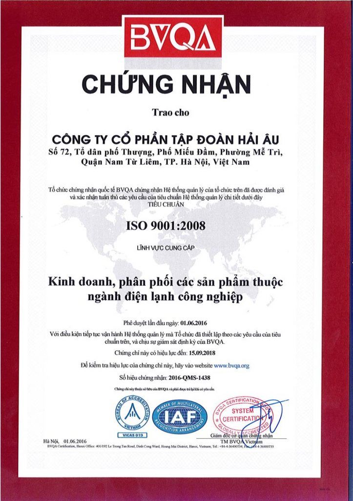 BVQA cấp chứng nhận ISO 9001:2008 cho Tập đoàn Hải Âu